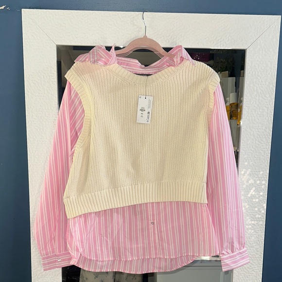 Primark | Tops | Primark Cream Knit Vest With Pink Striped Collar ...